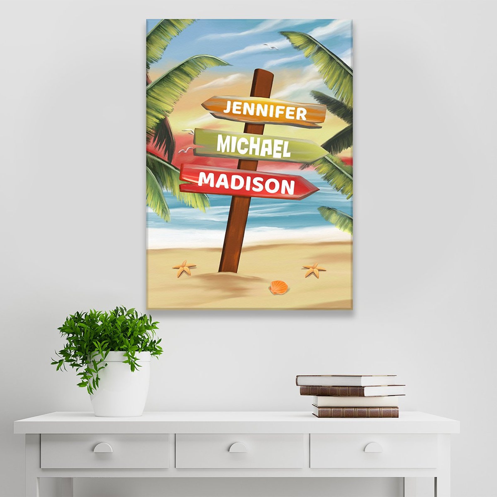 Drawing Beach Sign Color Multi-names Premium Canvas - Etsy
