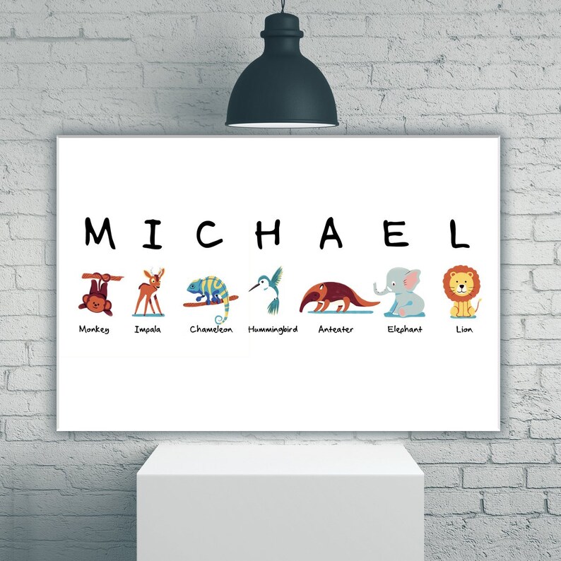 Animal Kids Art Name Premium Canvas - Etsy