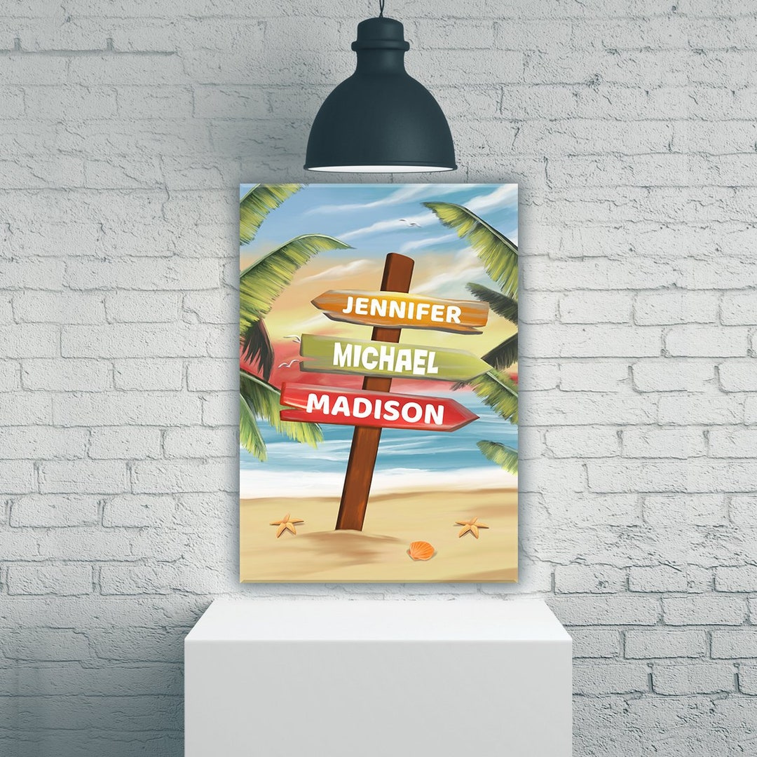 Drawing Beach Sign Color Multi-names Premium Canvas - Etsy