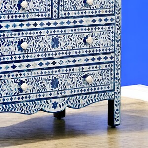Floral Pattern 4-drawer Blue Bone Inlay Dresser / Handcrafted Bone ...