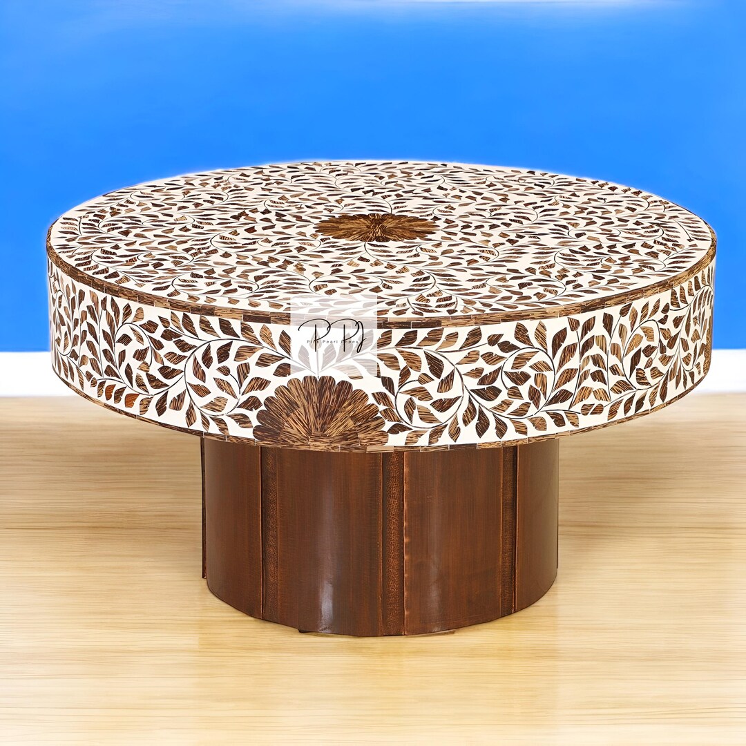 Handcrafted Wooden Inlay Coffee Table / Coconut Shell Design Bohemian ...
