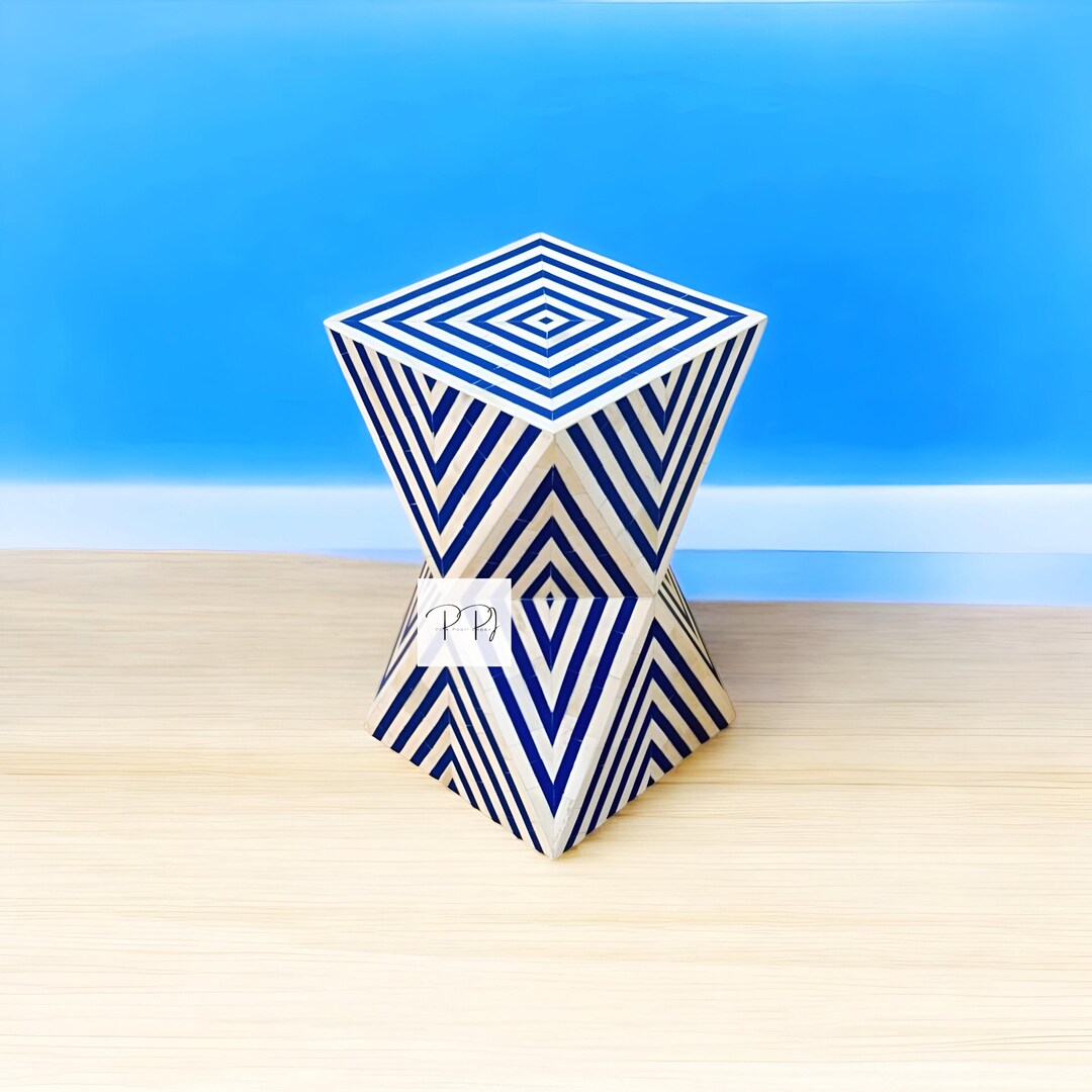 Bone Inlay Illusion Striped Side Table / Handcrafted Decorative Accent ...