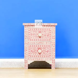 Pink Bone Inlay Nightstand: Handcrafted Floral Bedside Table - Etsy