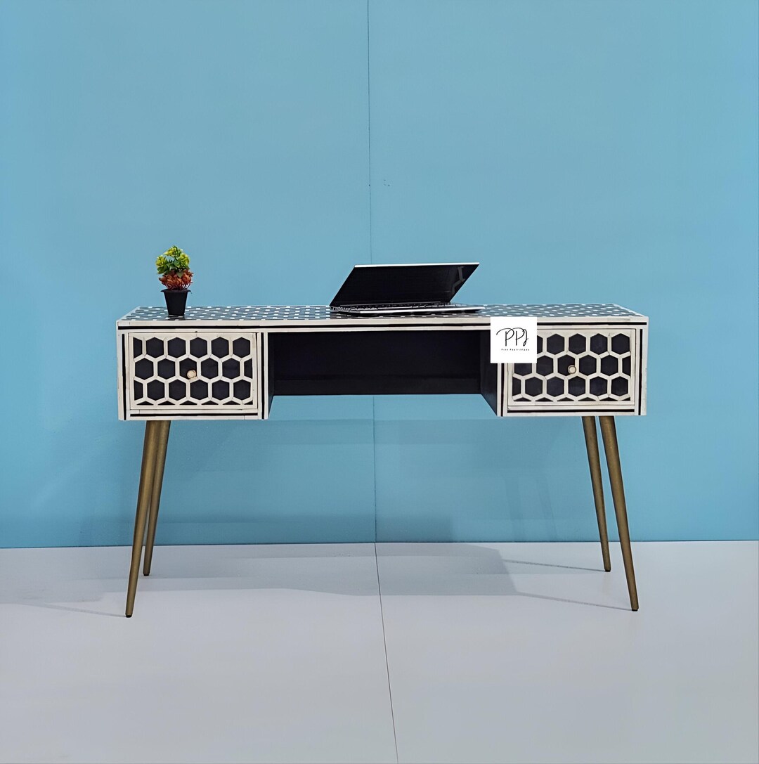 Honeycomb Two Drawer Desk / Pink Two Drawer Desk / Bone Inlay Honeycomb ...