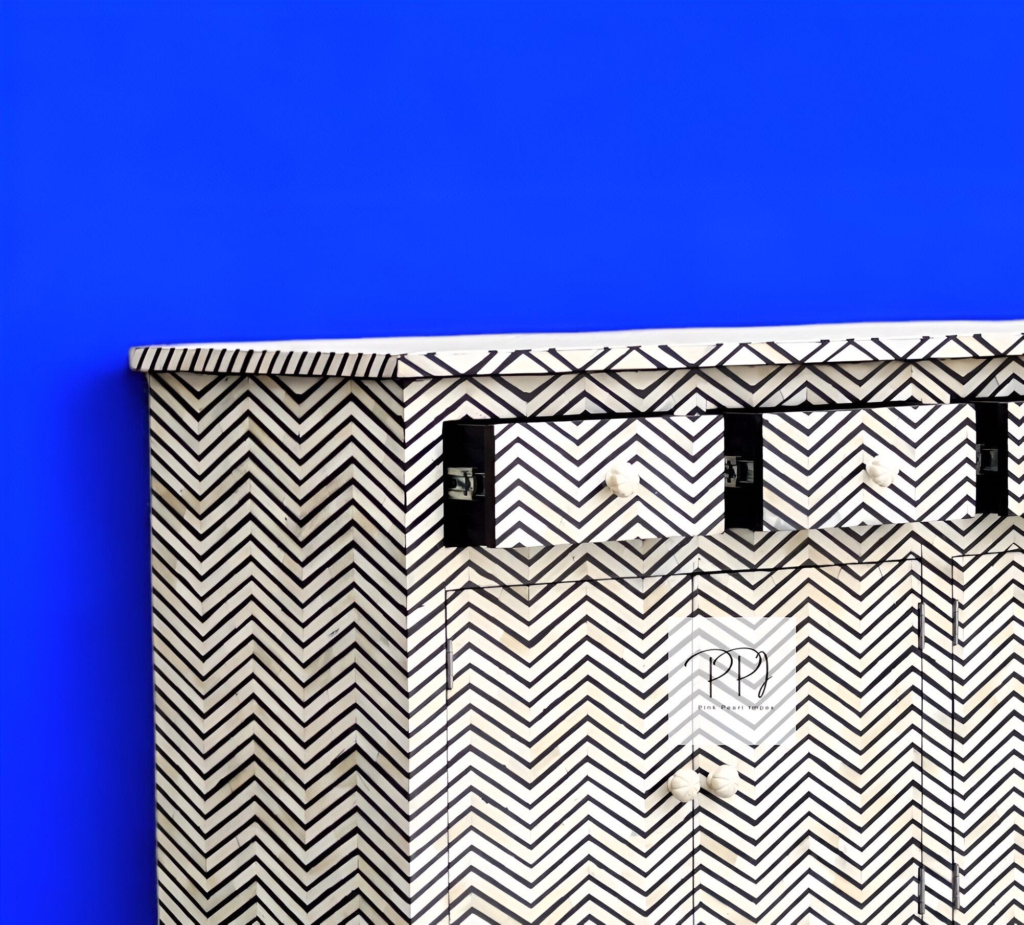 Zig Zag Bone Inlay Cabinet With 4 Doors & 4 Drawers / Elegant Storage ...