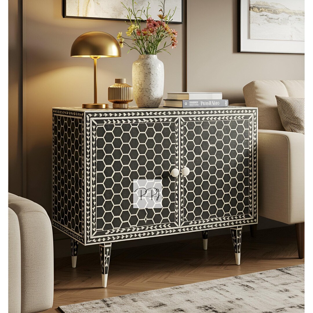 Honey Comb Bone Inlay Two Drawer Cabinet / Handcrafted Decorative ...