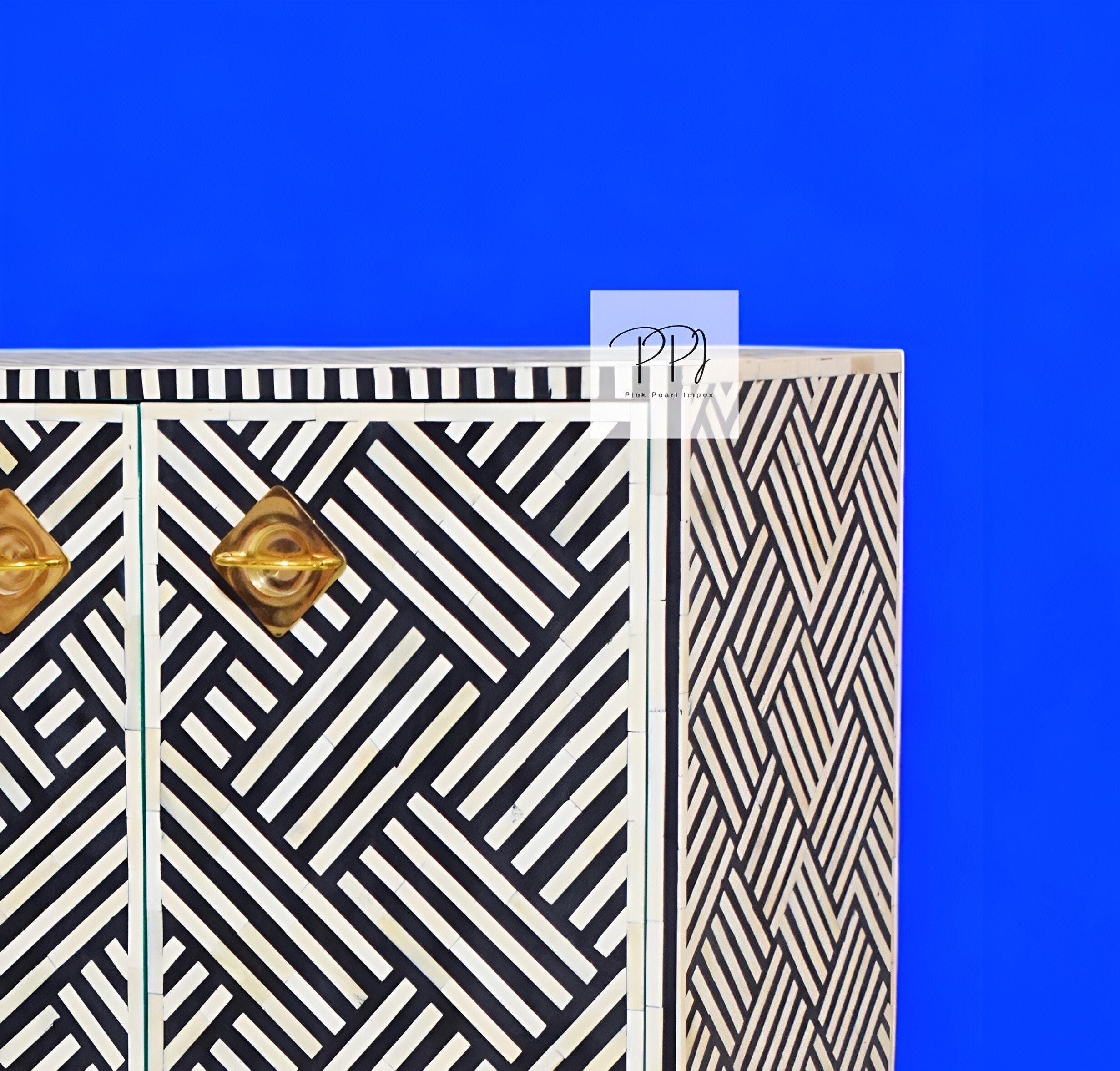 Bone Inlay Entryway Cabinet With Optical Design / Optical Pattern Two ...