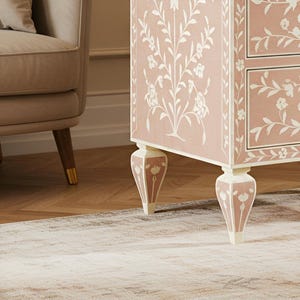 Bone Inlay Nightstand – Blush Pink Floral Bedside Table, Handmade ...
