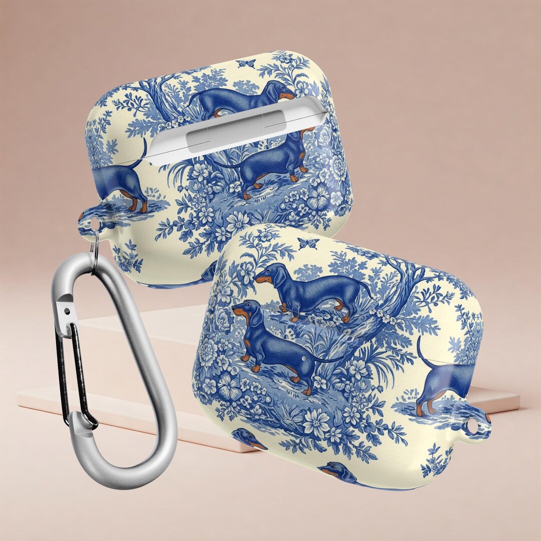 Dogs Toile De Jouy, Dachshund AirPod Pro Case, Blue Toile Airpods Pro 2 ...