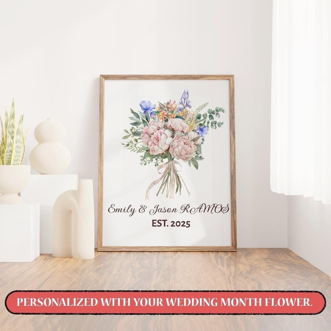 Personalized Wedding Gift, Watercolor Wedding Flower Bouquet Poster ...