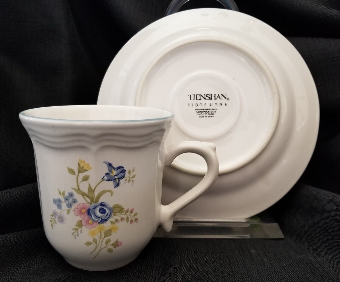 Tienshan Stoneware Cup & Saucer Pink Blue Yellow Flowers | Etsy