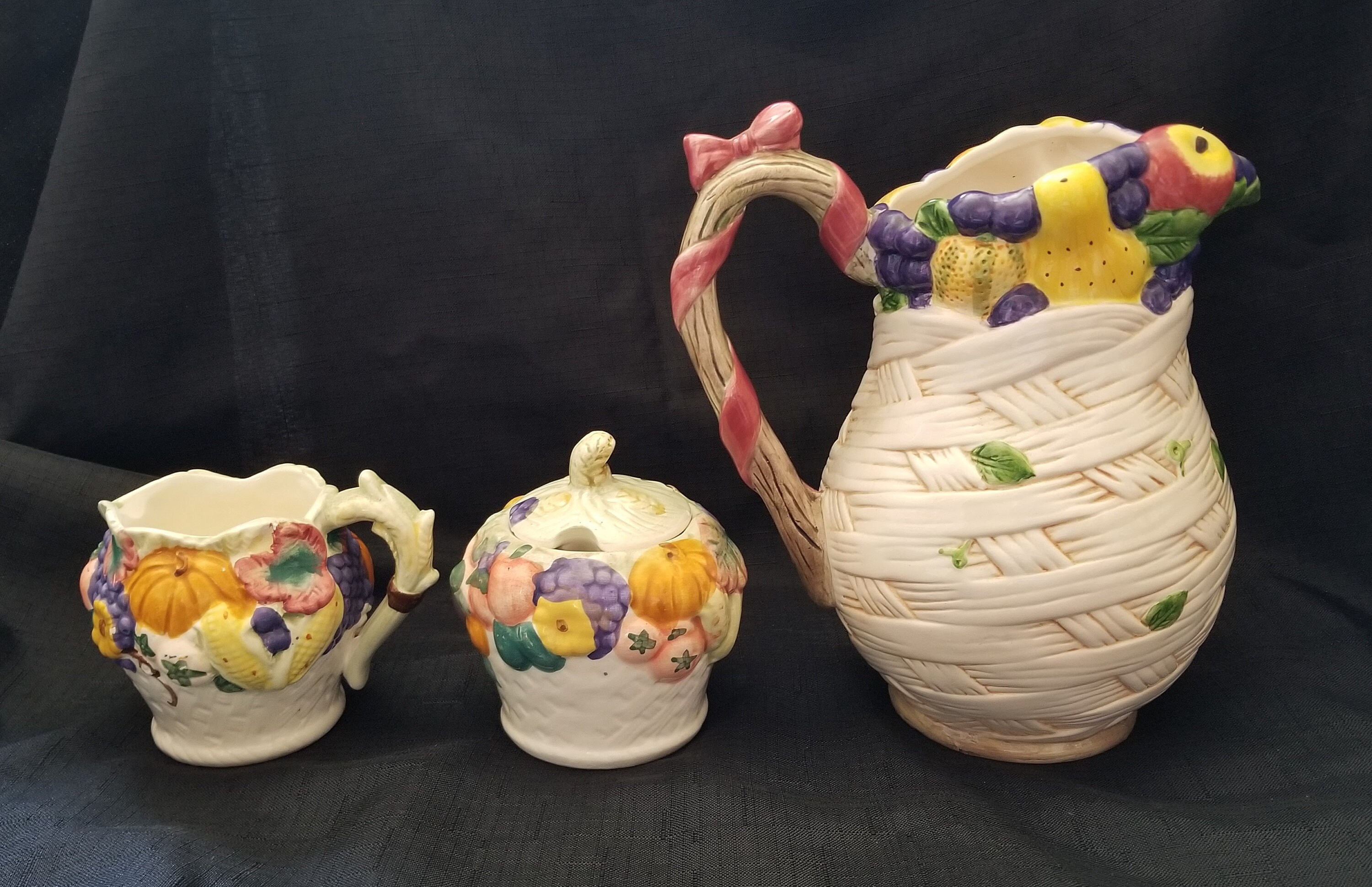 Vintage WCL Ceramic Pitcher, Creamer, and Sugar Bowl With Lid Fruit ...
