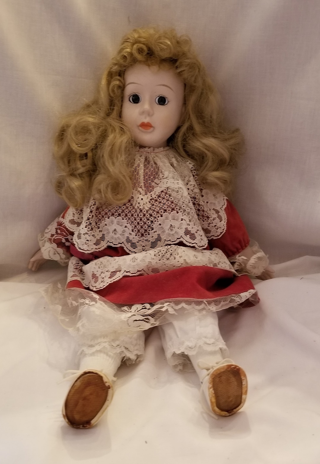 Vintage 16" Porcelain Musical Doll - Etsy