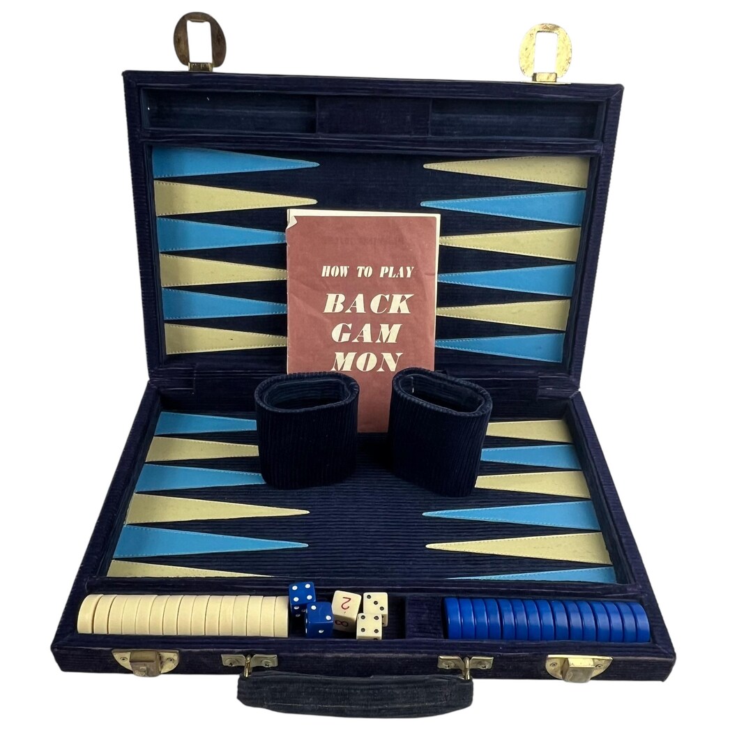 Vintage Backgammon Briefcase Set Game Felt Padded Folding Locking Case ...