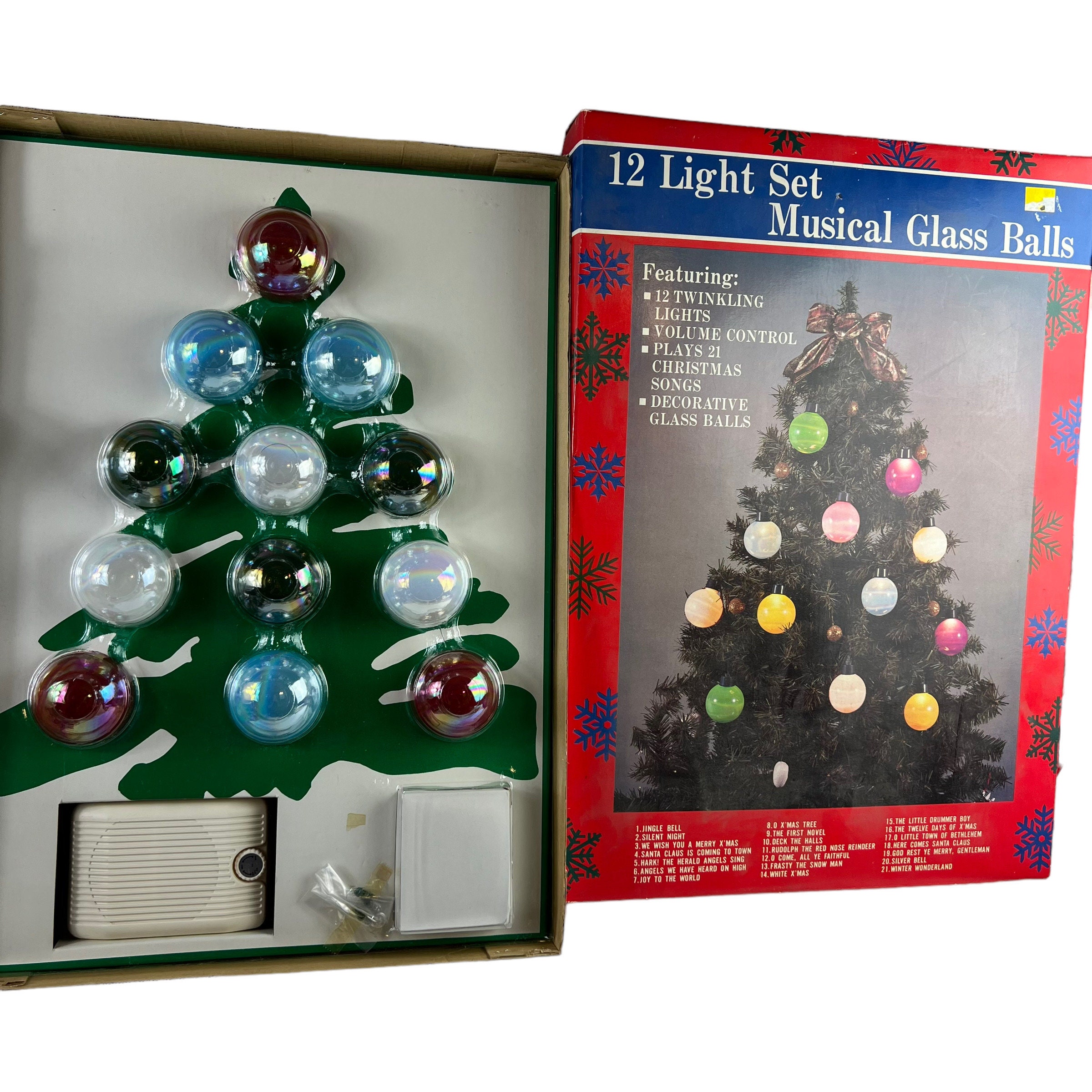 12 Musical Light Set Twinkling Glass Bulbs Balls Christmas Tree ...