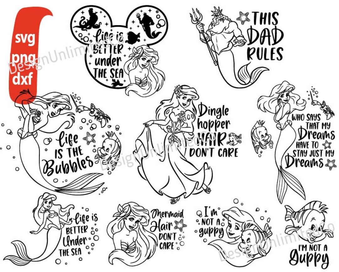 Mermaid Princess and Friends Svg Png, Sea Princess Svg, Mermaid Png ...