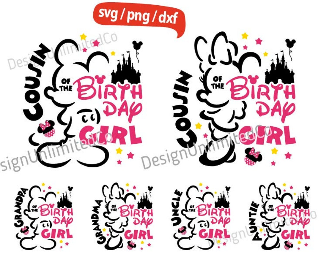 Cousin of the Birthday Girl Svg Mouse Girl Outline Svg Mouse - Etsy