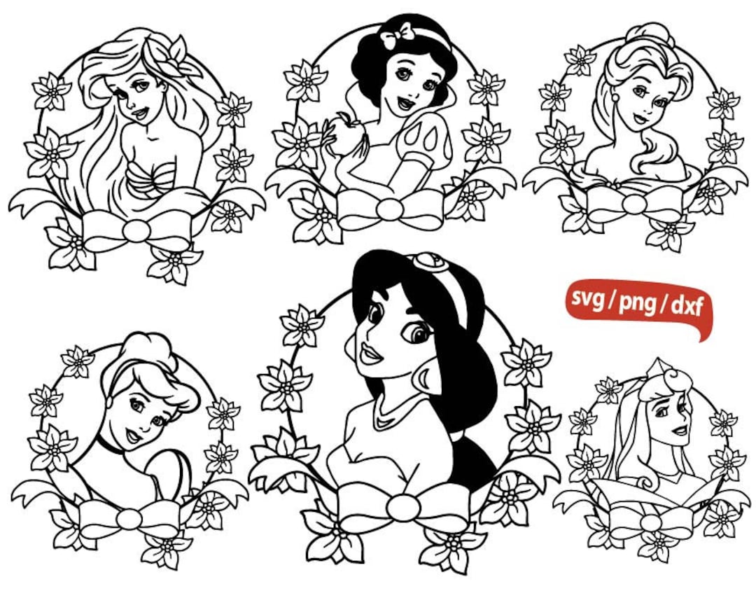 Princess Svg, Princess Svg Bundle, Mermaid Svg, Snow White Svg, Frozen ...