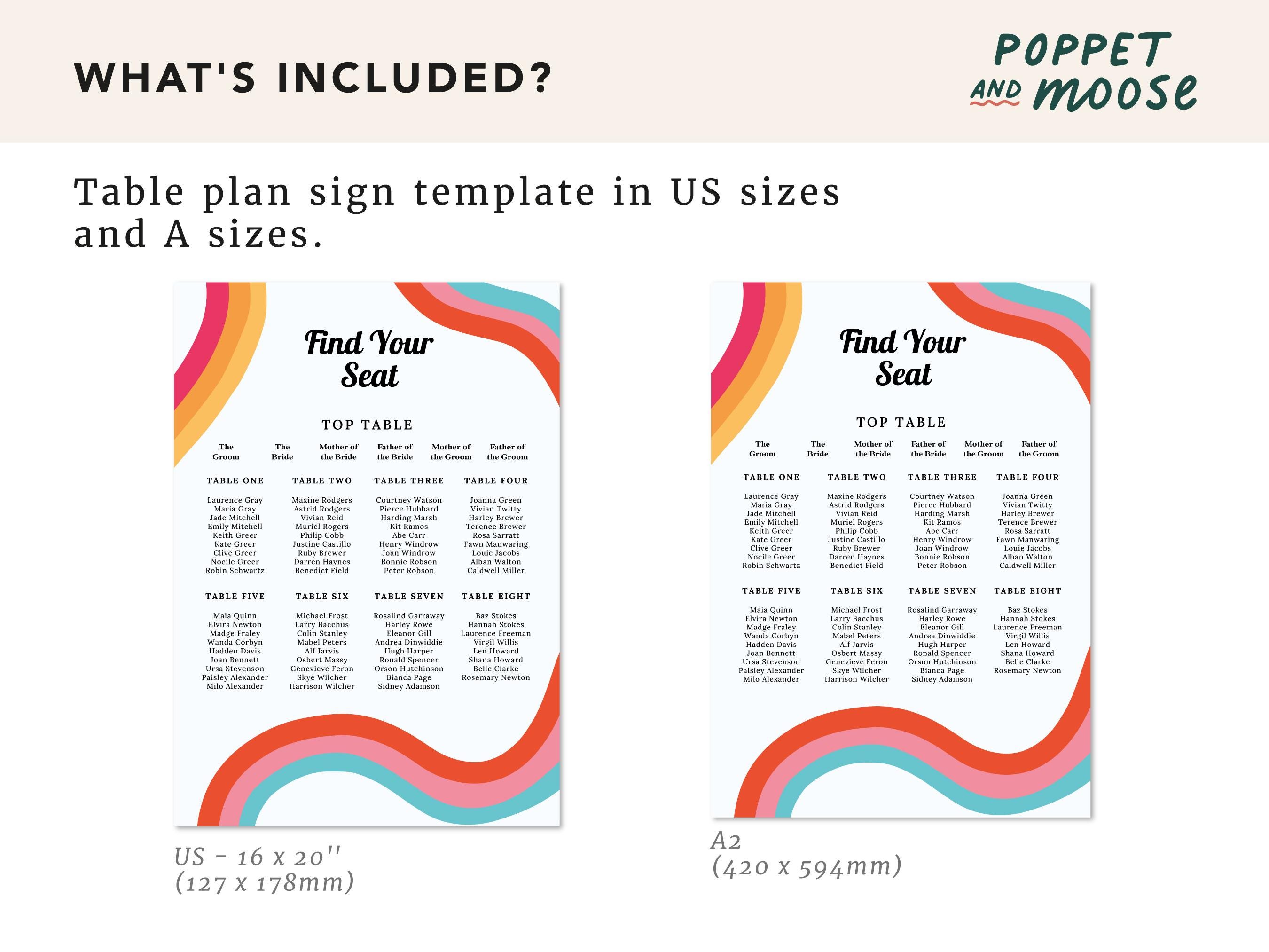 SEATING CHART SIGN Template | Wedding | Trendy | Seating Plan | Bright ...