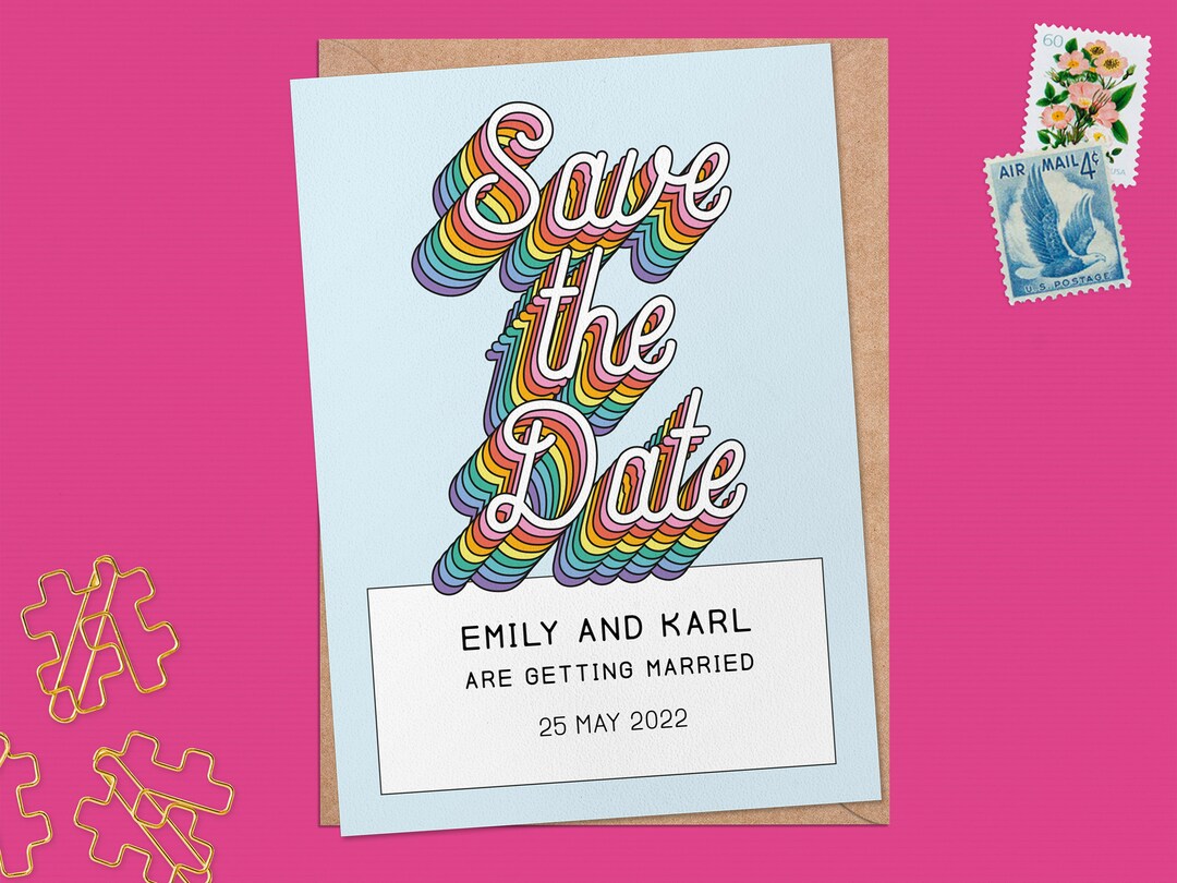 Save the Date Rainbow Wedding Save the Date Bright Quirky Poppet and ...