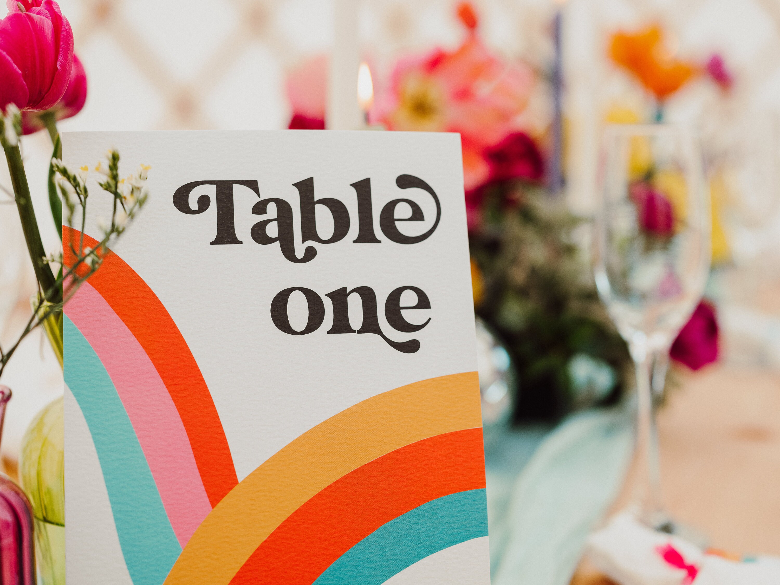 Retro Rainbow Wedding Table Numbers | Personalised | on the Day ...