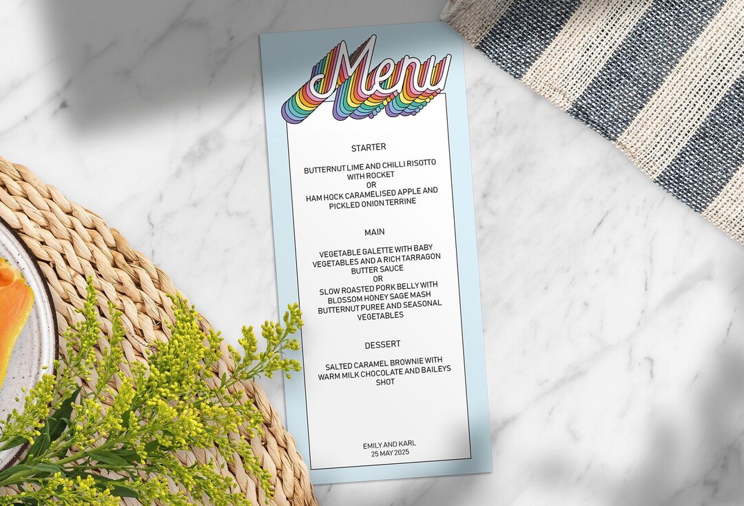 Rainbow Menu Template Wedding Digital Download Corjl Bright Trendy ...