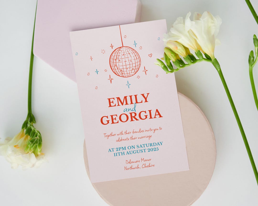 Disco Ball Wedding Invitation Template: Hand-drawn Whimsical ...