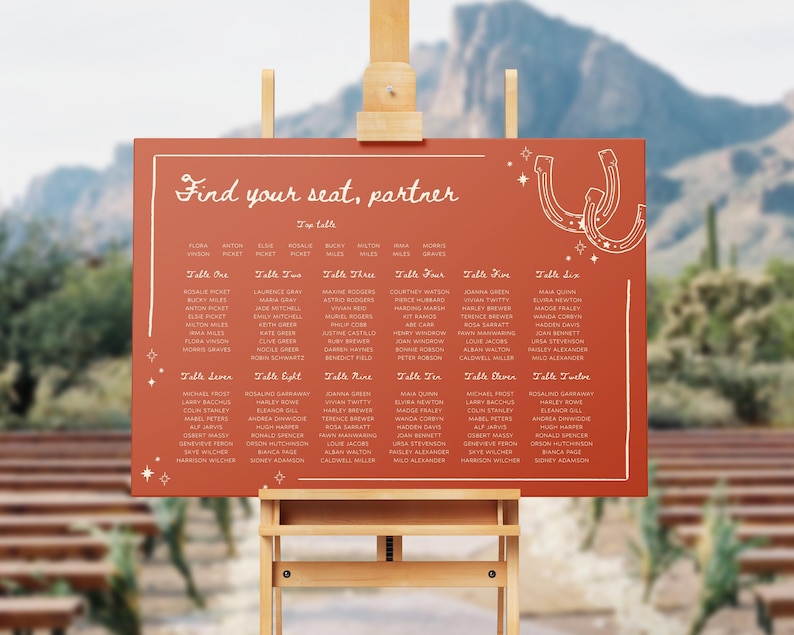 Western Wedding Seating Chart Template: Hand-drawn Cowboy Design ...