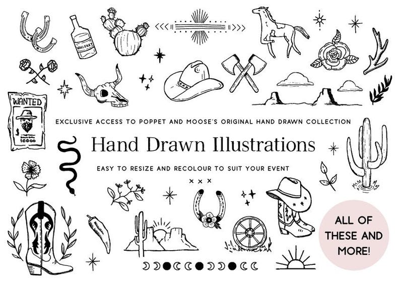 Western Wedding Save the Date Template: Hand-drawn Cowboy Boots ...