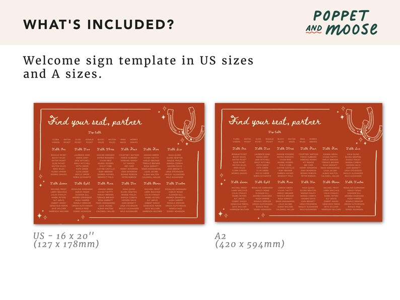 Western Wedding Seating Chart Template: Hand-drawn Cowboy Design ...