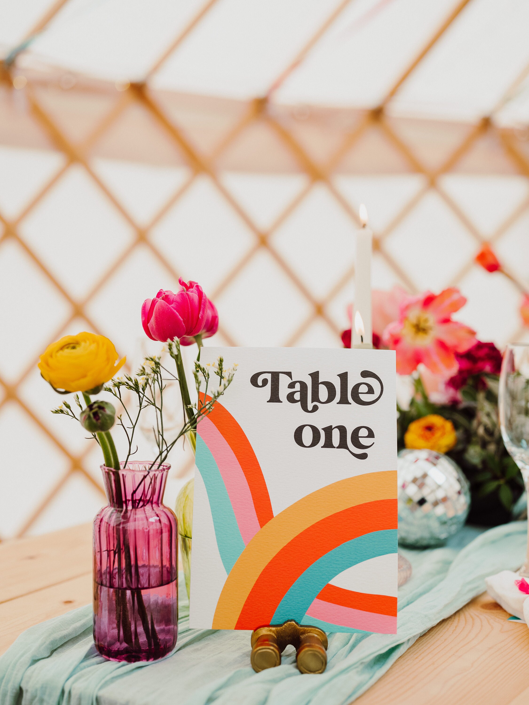 Retro Rainbow Wedding Table Numbers | Personalised | on the Day ...