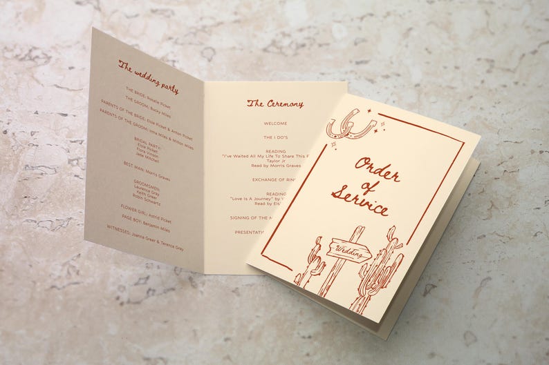 Western Wedding Order of Service / Folded Template: Hand-drawn Cowboy ...