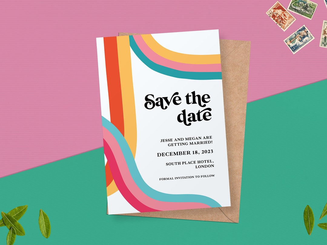 Bright Rainbow Save the Date Template Wedding Digital Download Corjl ...