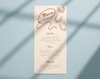 Western Wedding Menu & Place Card Template: Hand-drawn Cowboy ...