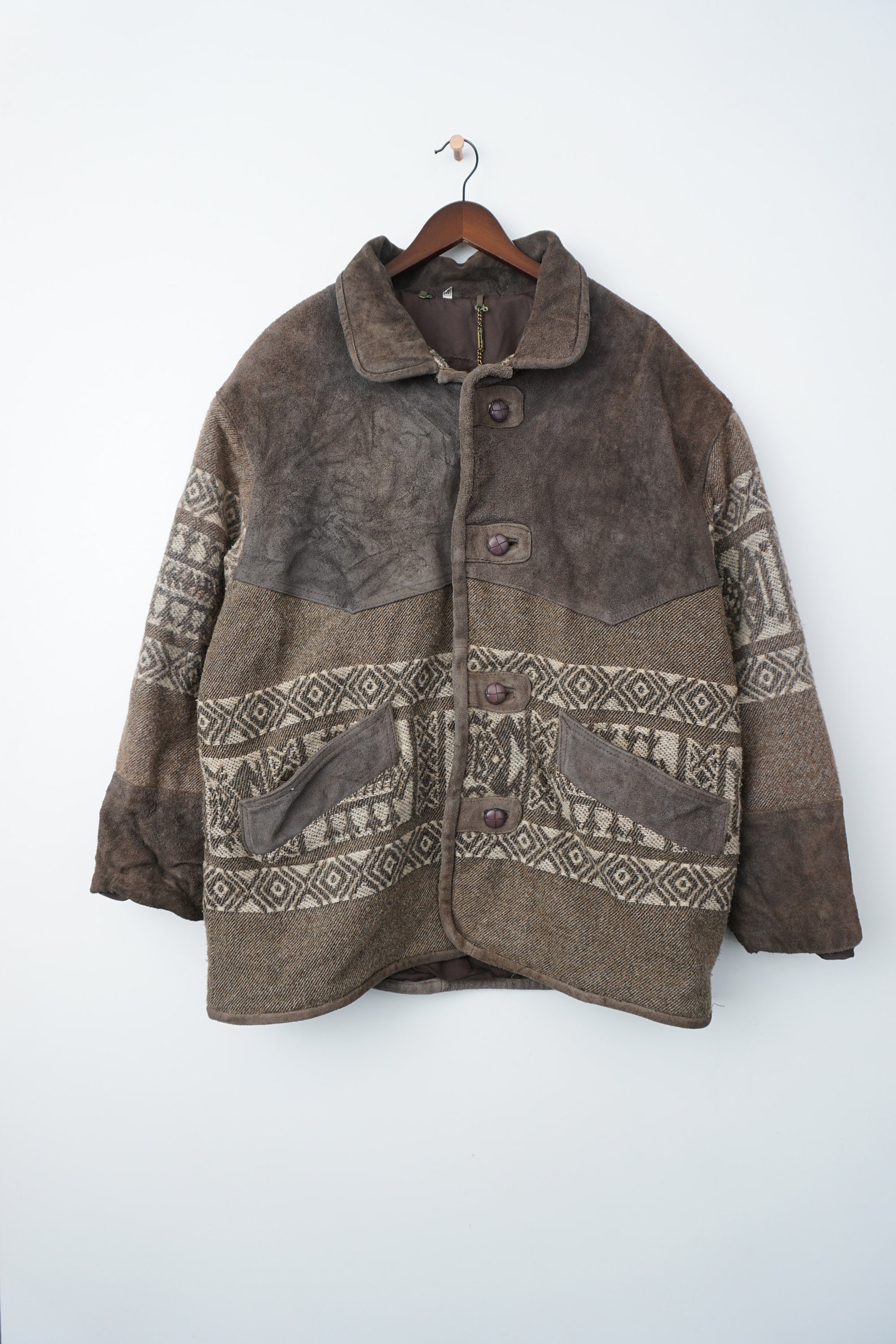 Rare Vintage Heavy Aztec Wool Navajo Suede Leather Jacket Size L - Etsy