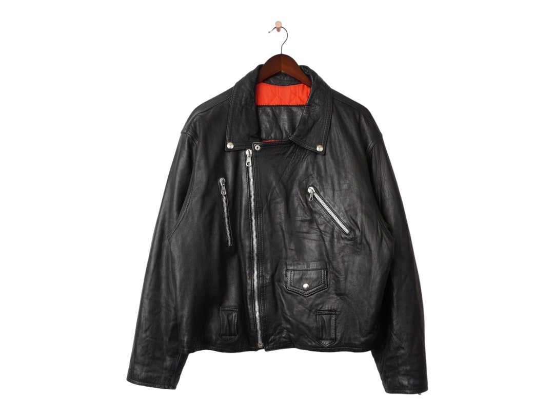 Vintage Fiocchi Italy Black Leather Biker Jacket Size XL - Etsy