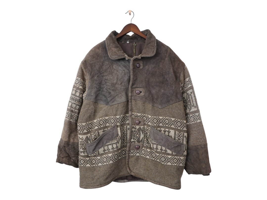 Rare Vintage Heavy Aztec Wool Navajo Suede Leather Jacket Size L - Etsy
