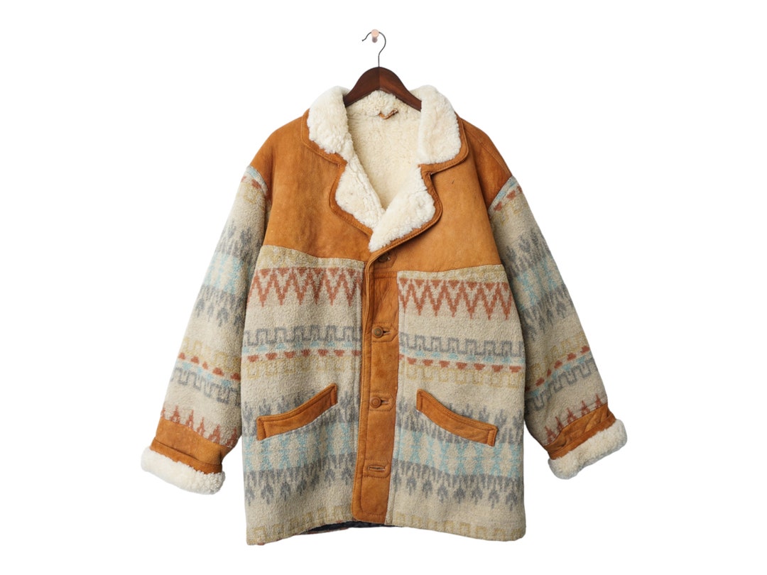 Rare Vintage Heavy Aztec Leather Jacket Size 52 Mens Sheepskin - Etsy