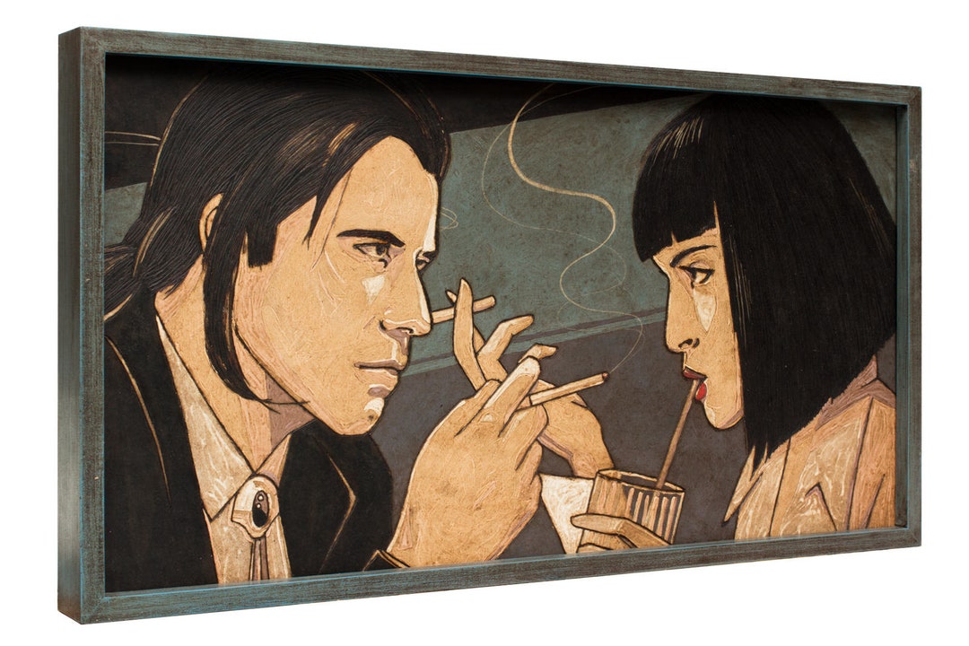 Pulp Fiction. Vincent and Mia. Decorative Painting. Pyrography. Acrylic ...