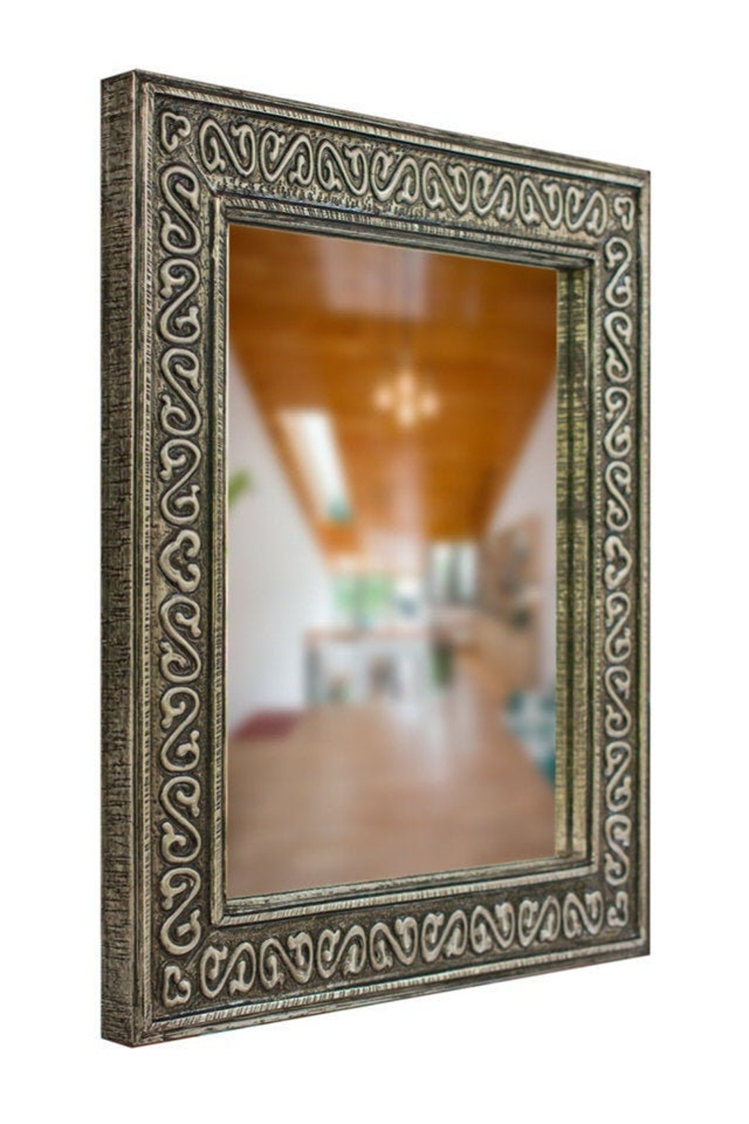 Mirror With grecas Garigoles Frame Embossed in Aluminum Sheet. Metal ...
