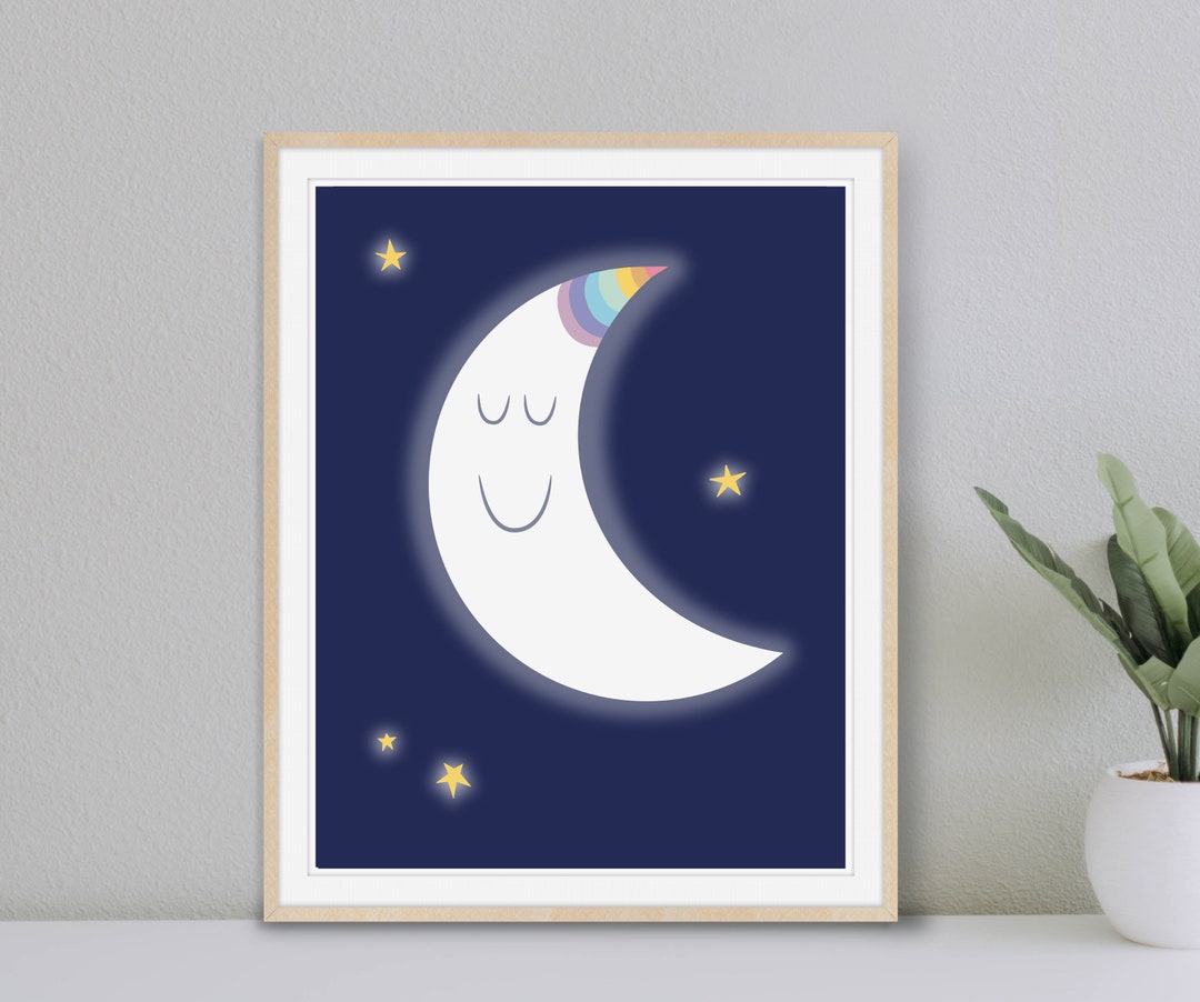 Whimsical Moon Art, Digital Download Nursery Wall Art, Kids Room Art ...