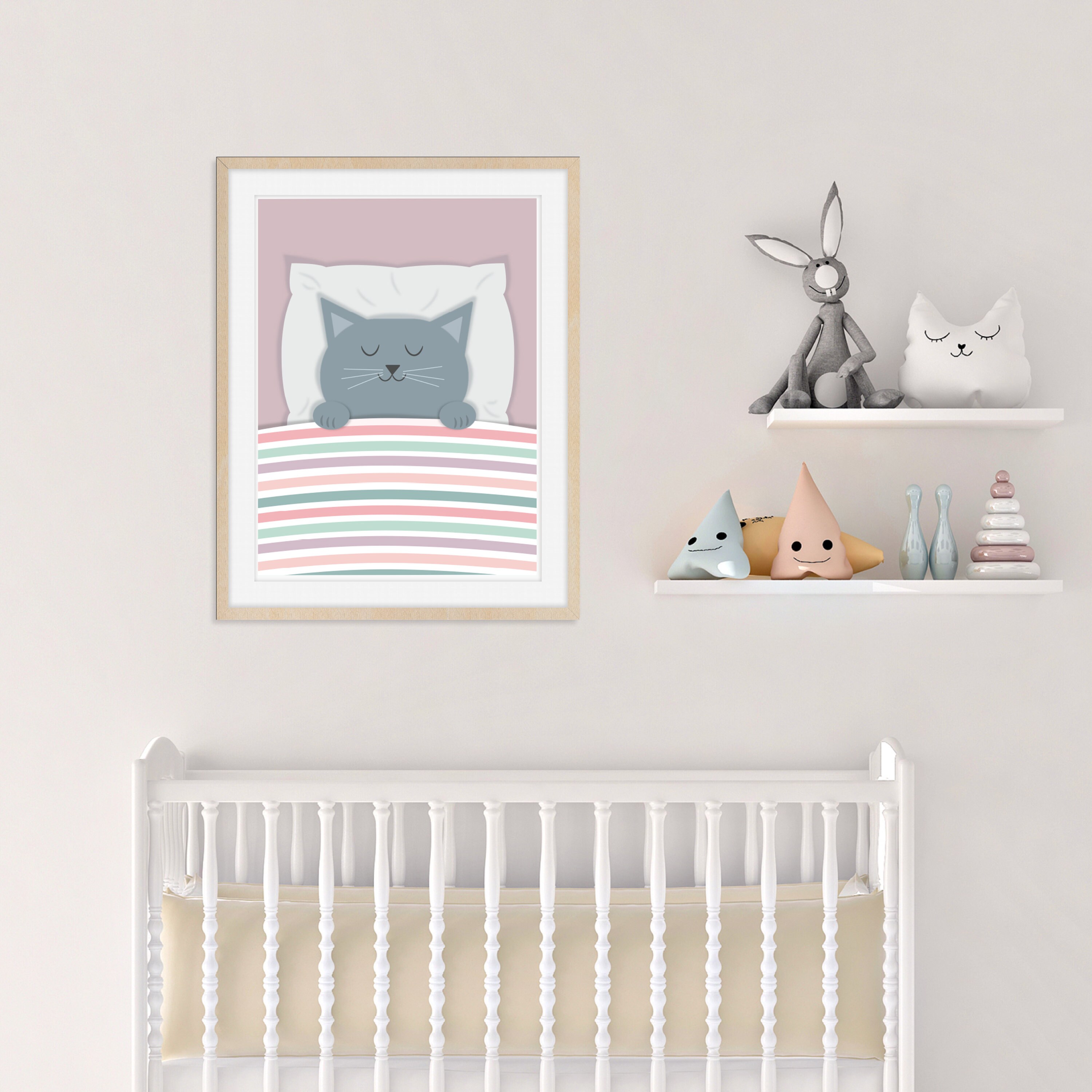 Cute Sleeping Kitty Cat Digital Download Printable Wall Art, Girls ...
