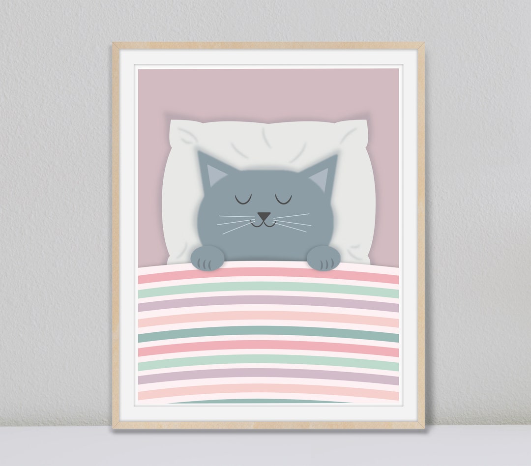 Cute Sleeping Kitty Cat Digital Download Printable Wall Art, Girls ...