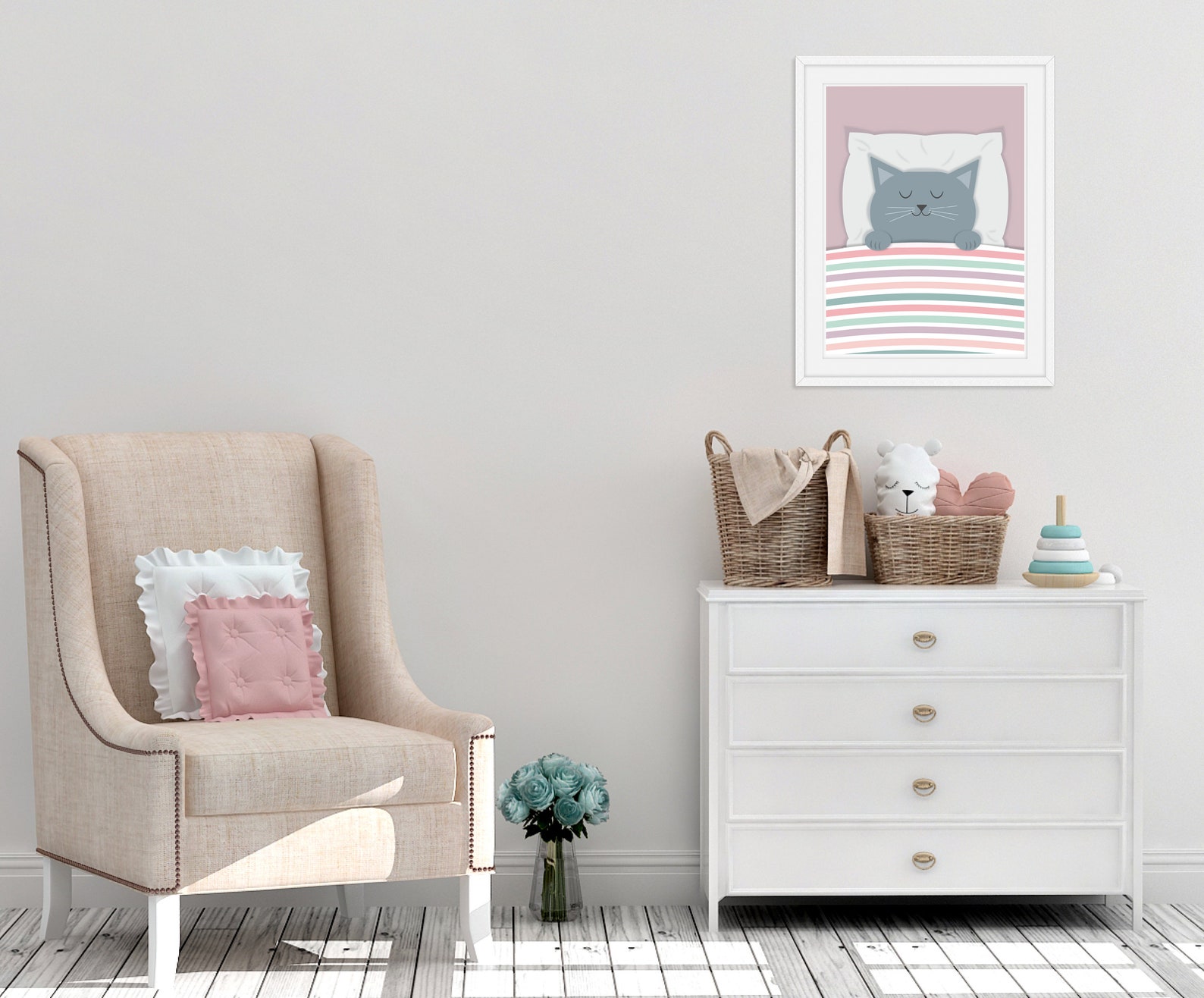 Cute Sleeping Kitty Cat Digital Download Printable Wall Art, Girls ...