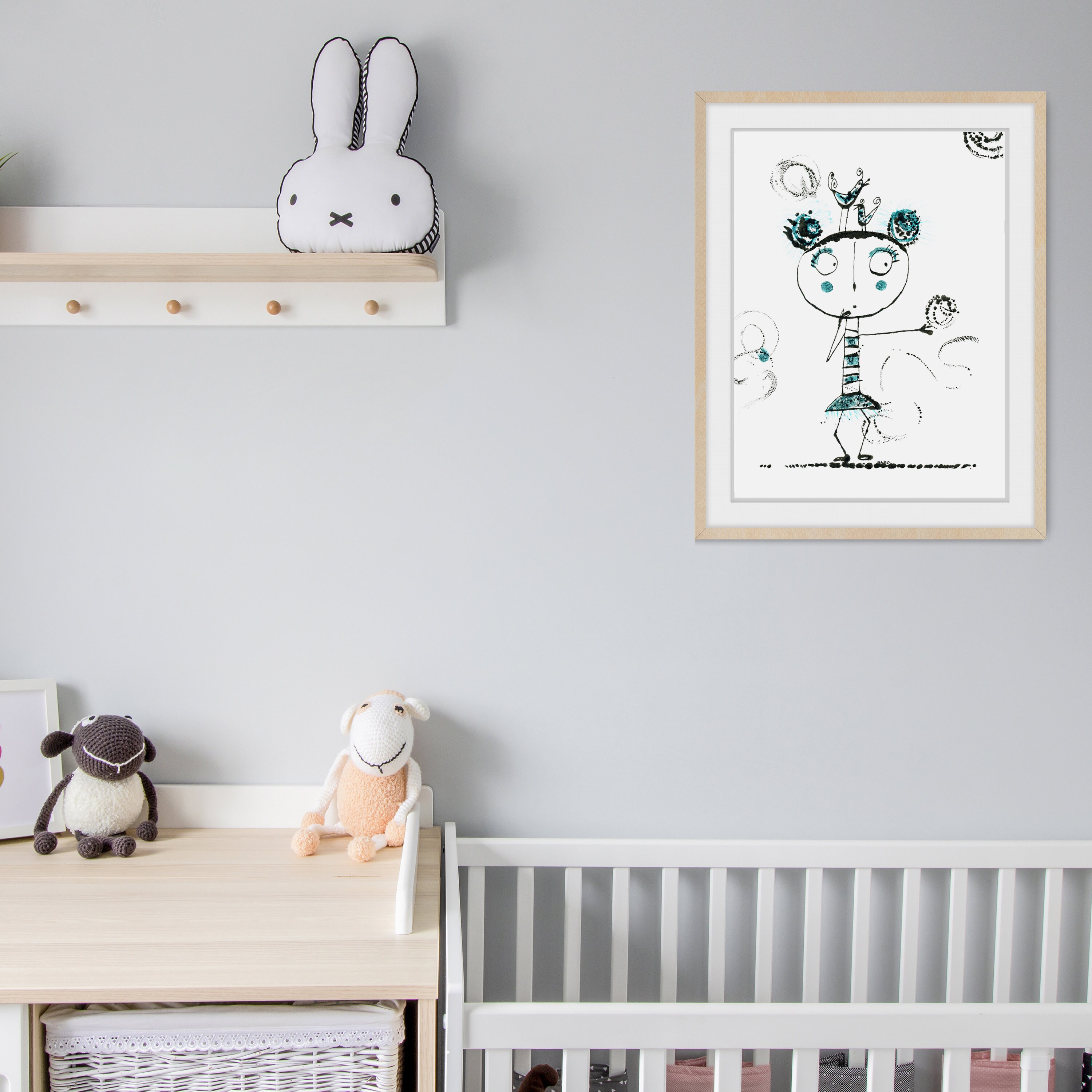 Eclectic Girl Poster Quirky Bird Art Girl's Room Wall - Etsy