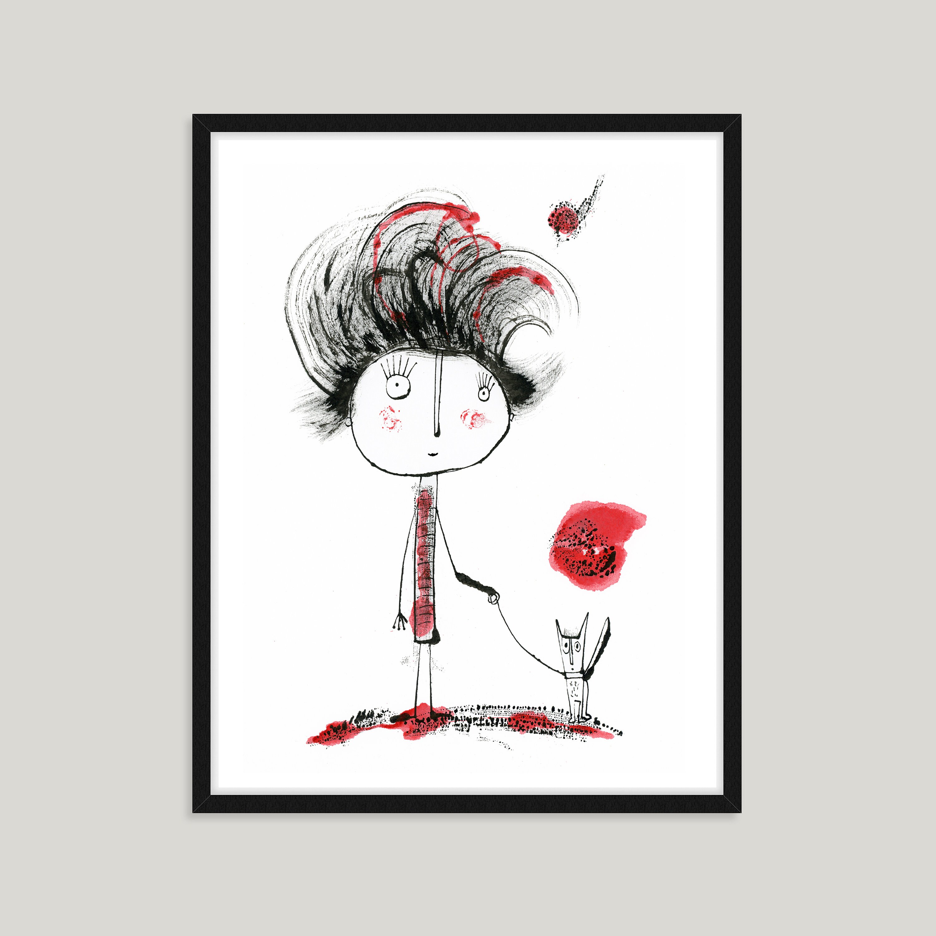 Quirky Girl Art Whimsical Cat Art Print Digital Download - Etsy
