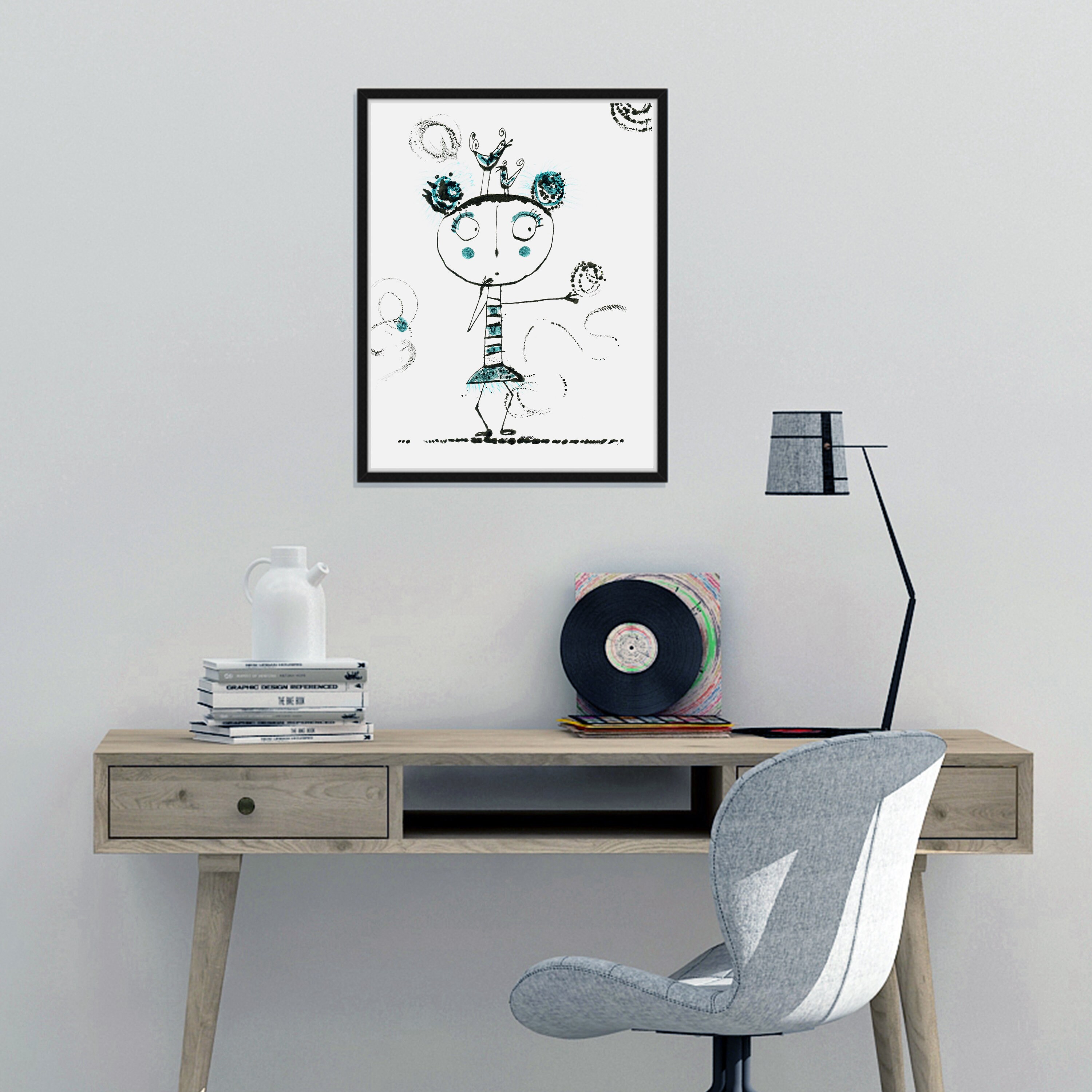 Eclectic Girl Poster Quirky Bird Art Girl's Room Wall - Etsy