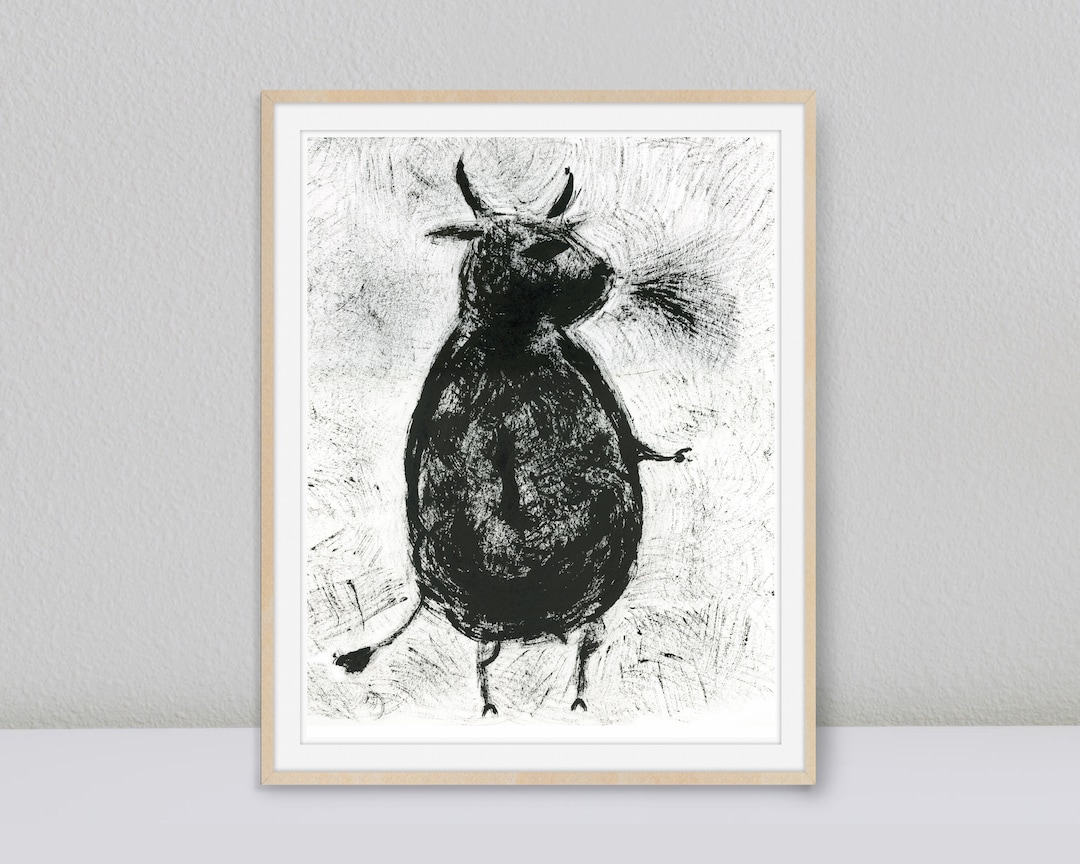 Grand Bull Art Print, Art de vache minimaliste, Impression d’art mural ...