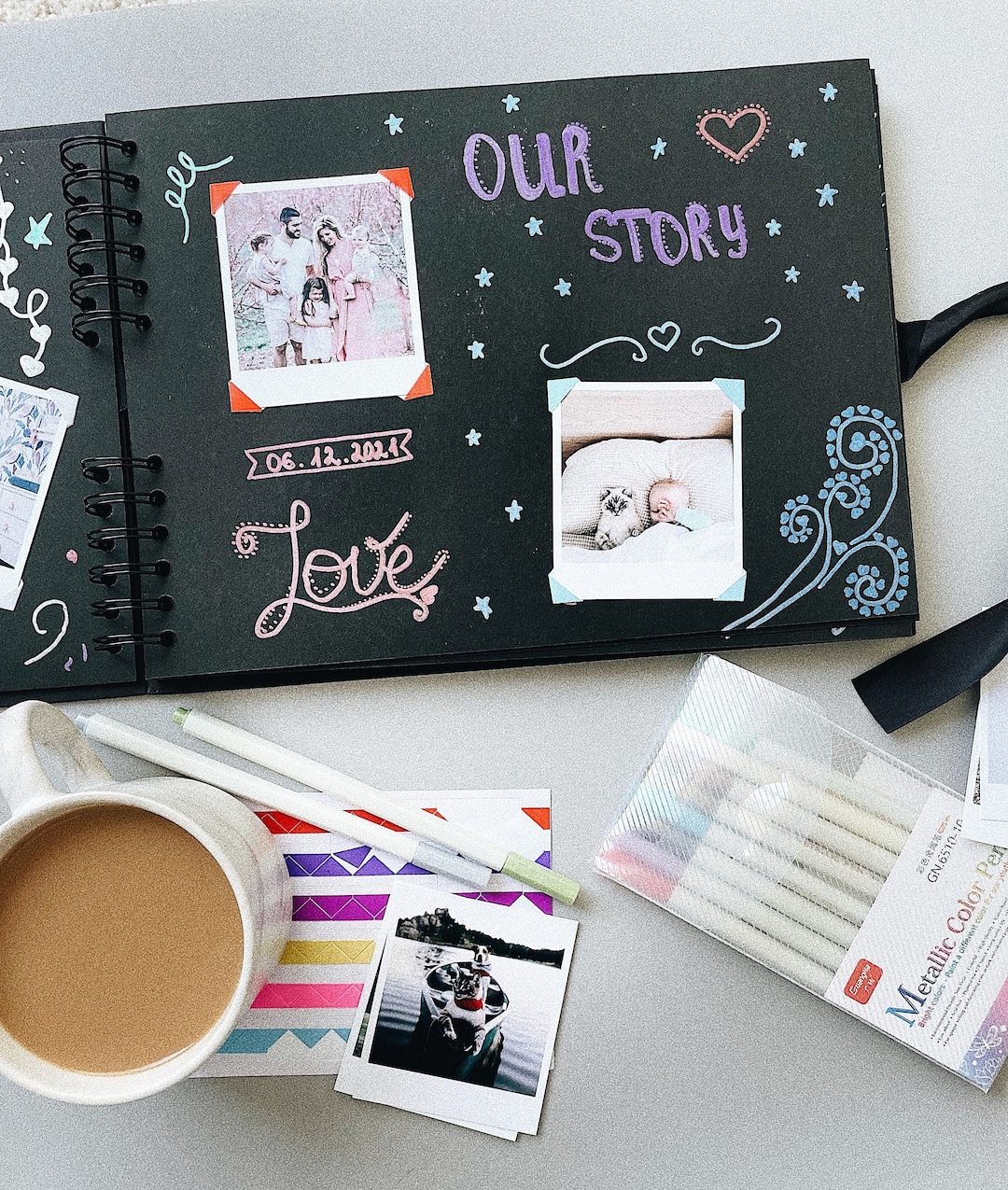 Scrapbook With 80 Black Pages Personalized Photo Included Black ...