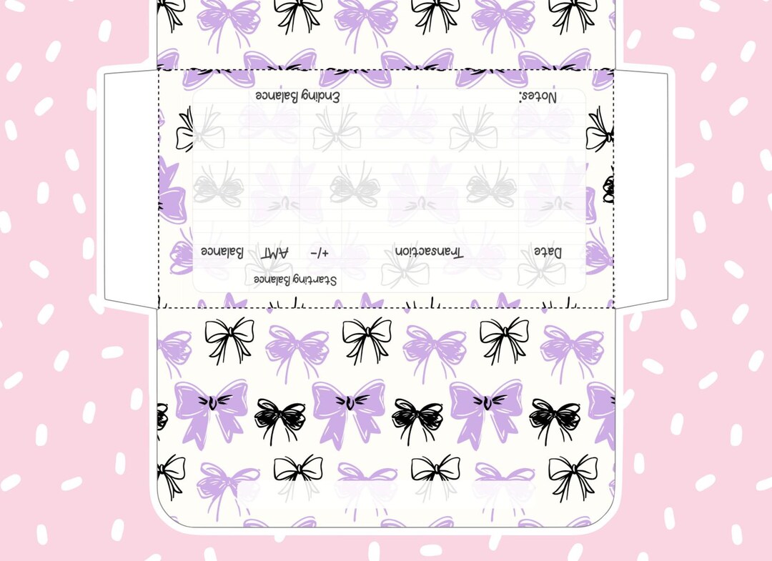 Cash Stuffing Envelope Printable, Coquette Purple, Kawaii Cute, Pastel ...